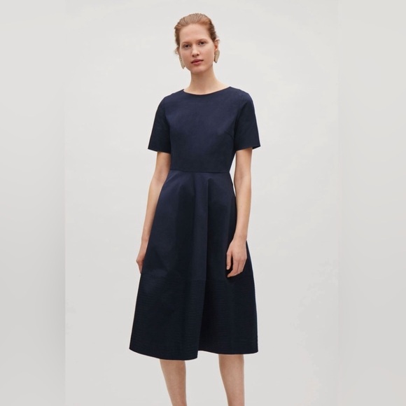 COS | Dresses | Cos Stitched Detail Navy Midi Dress Size 4 | Poshmark